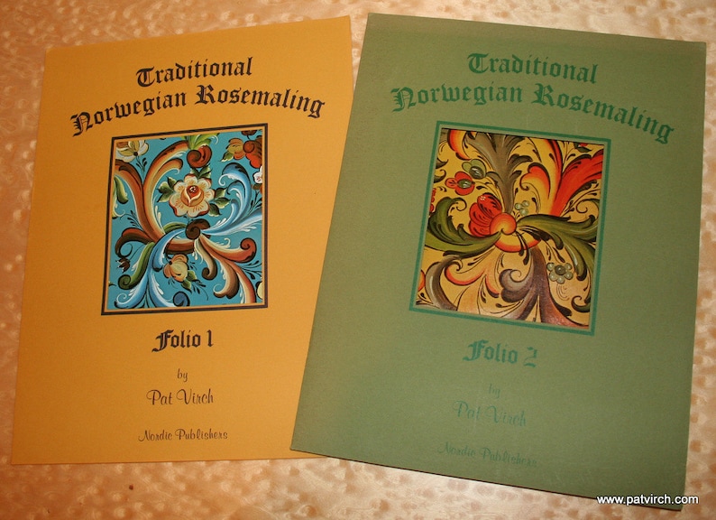 TWO Folios of 8 Full-colored Norwegian Rosemaling Designs by Pat Virch ...