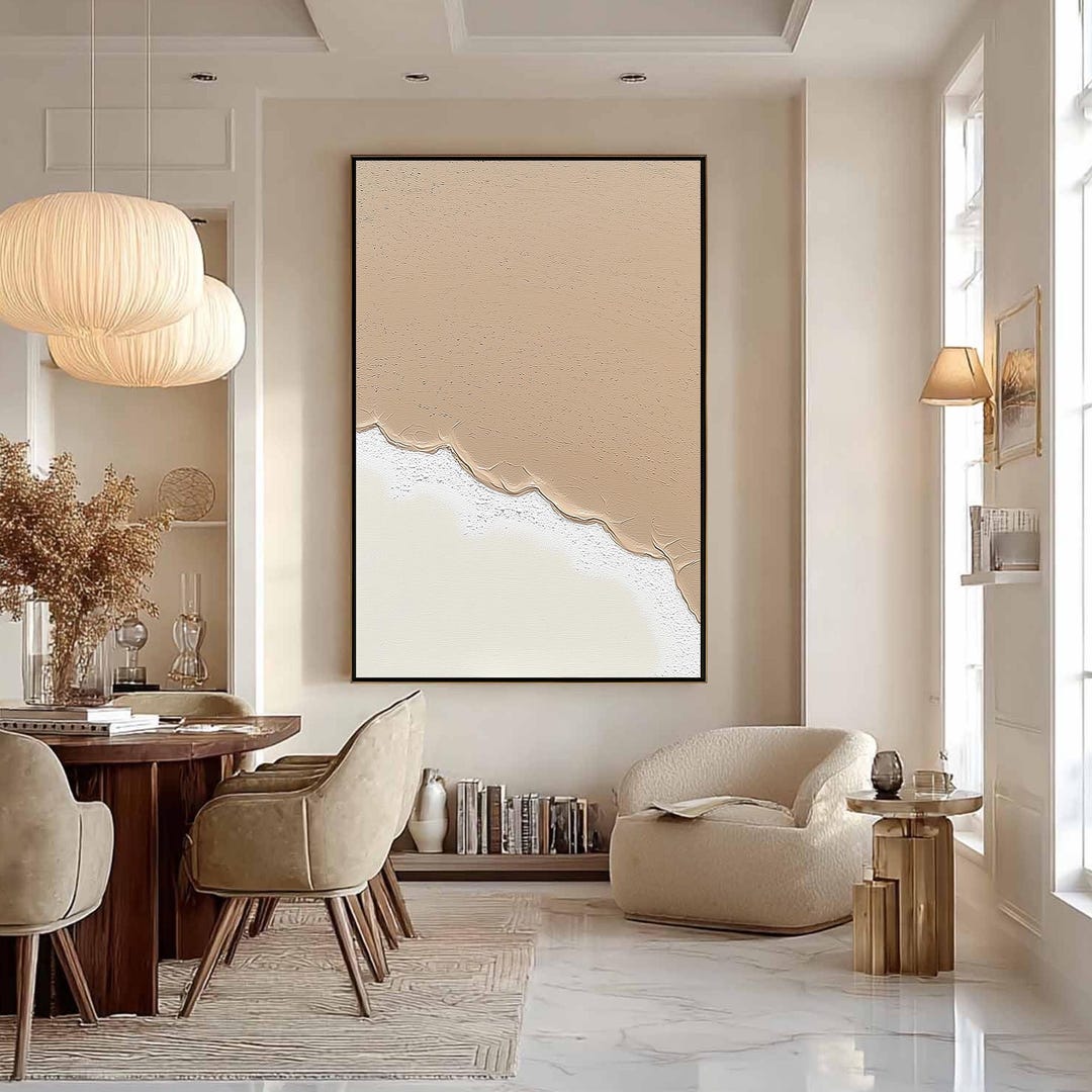Minimalist Ocean Shoreline Art, Textured Beach Canvas Oil Painting ...