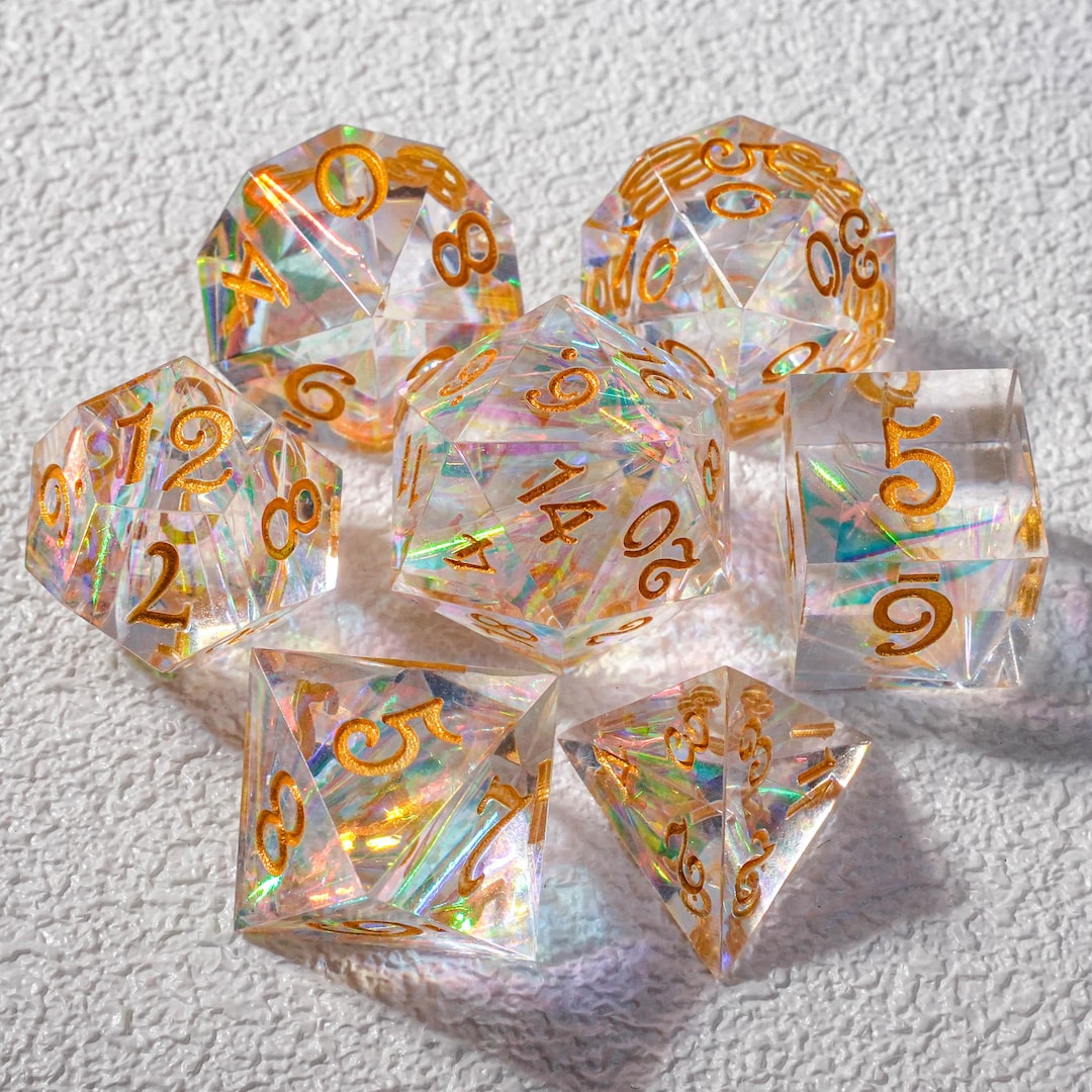 Rainbow Gold Dice Holy Geometry Dice Set - 7 PCS Holographic Gold Sharp ...