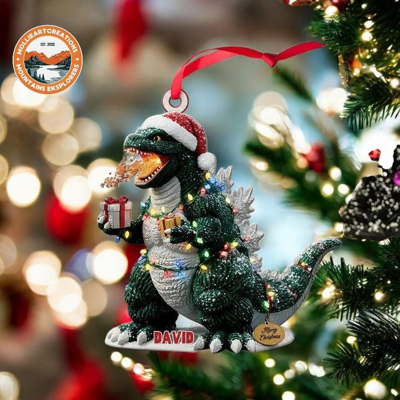 Personalized 2D Godzilla Christmas Ornament, Santa Monster Xmas ...