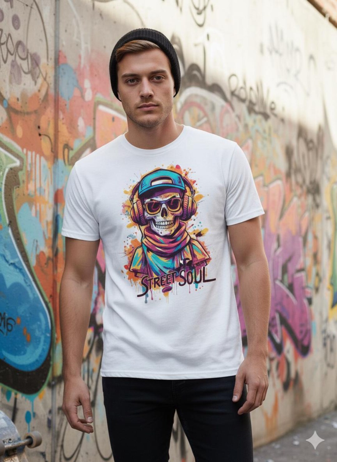 Skull Street Art PNG SVG - Colorful Graffiti Skeleton With Headphones ...