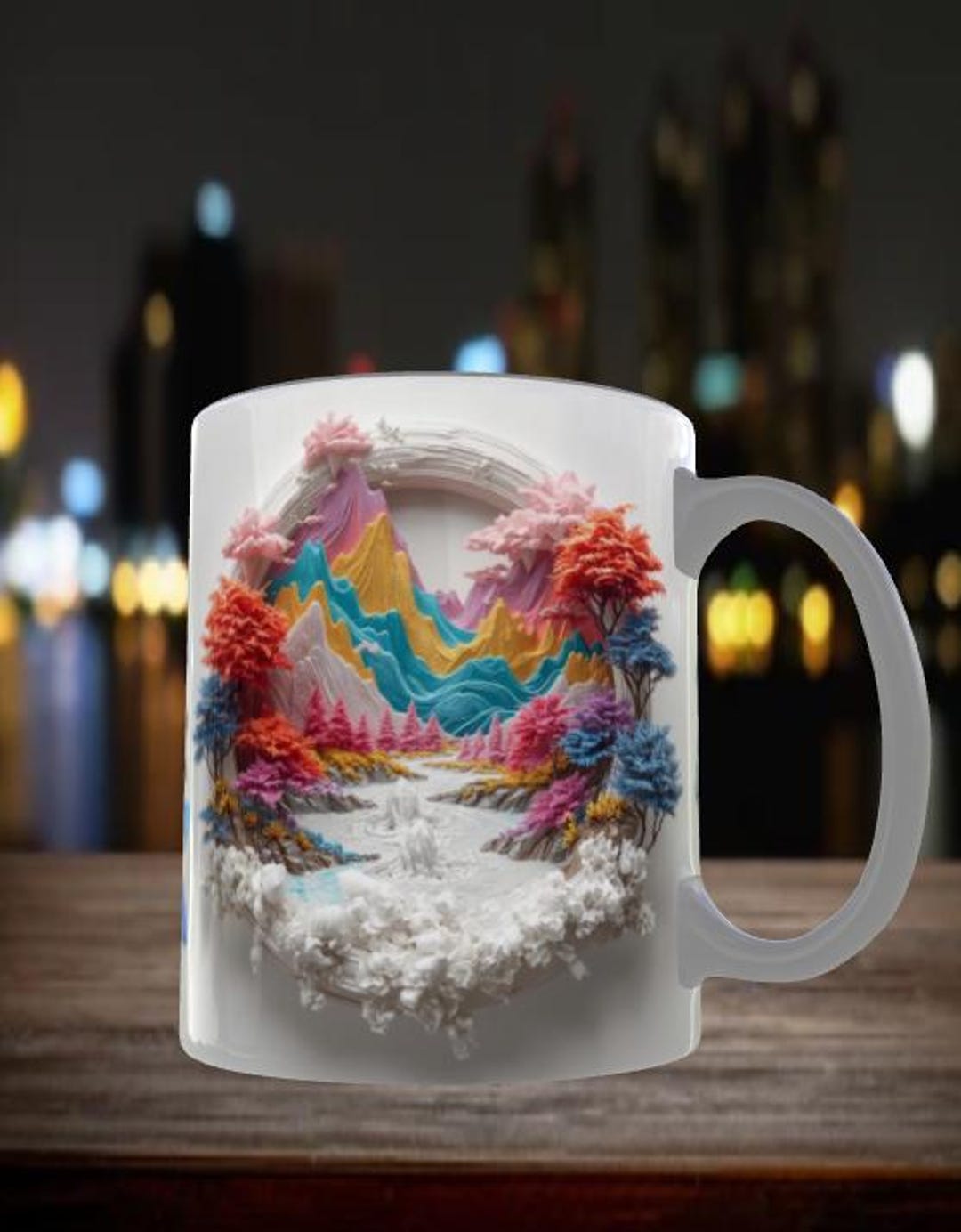 Landscape Digital Art, Round Frame Winter Scene, Colorful Trees ...