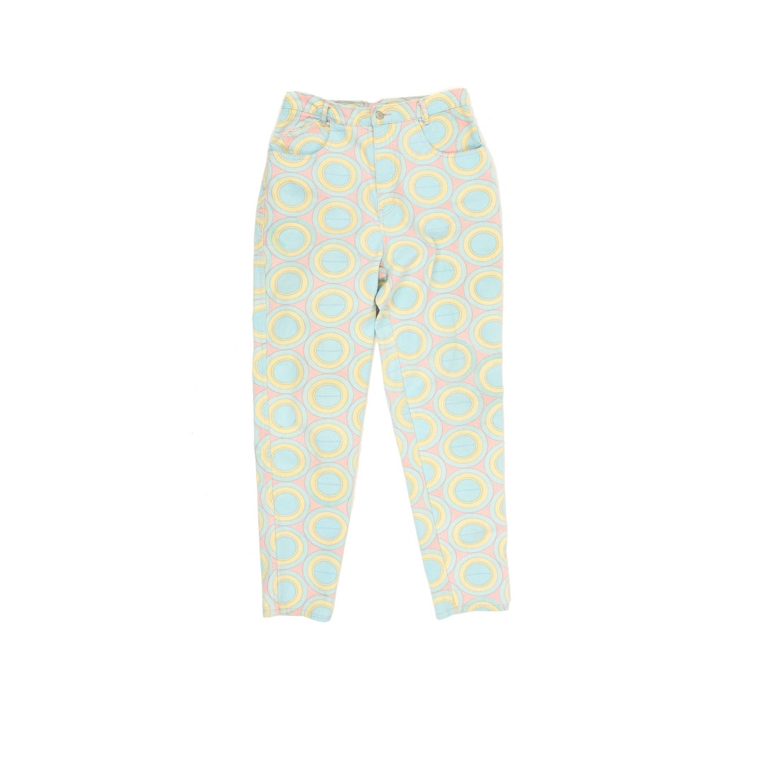 Vintage 80s 90s Jeanjer Cotton Denim Pastel Abstract Novelty Print High ...