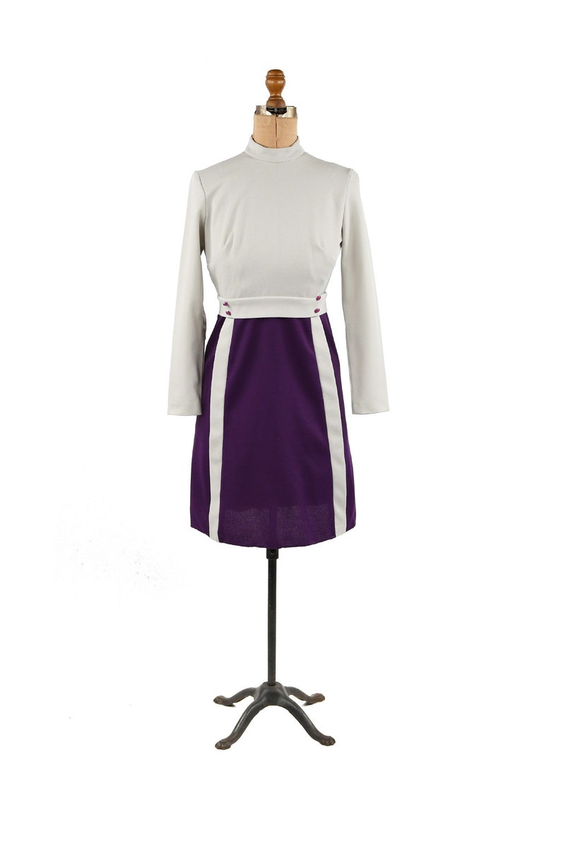 Vintage 60s 70s Grey Purple Mod Mini Long Sleeve Retro | Etsy