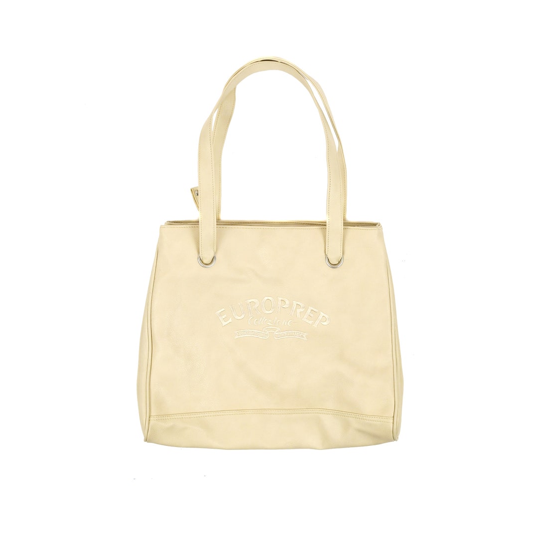Vintage 80s Beige Faux Leather Tote Bag: EURO PREP Compartment Purse - Etsy
