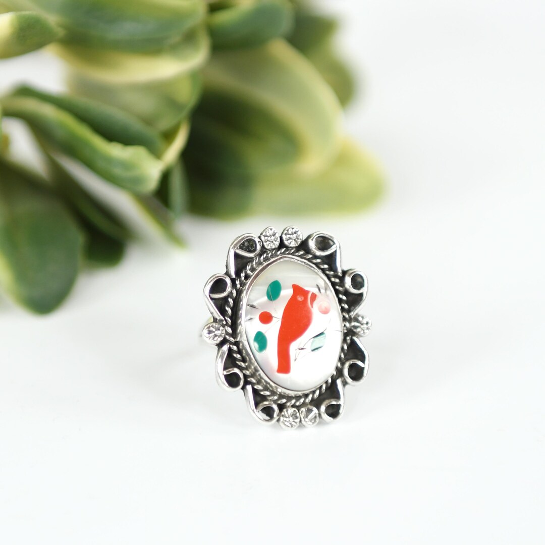Vintage 60s 70s Sterling Silver Native American Multi Stone Inlay Zuni ...
