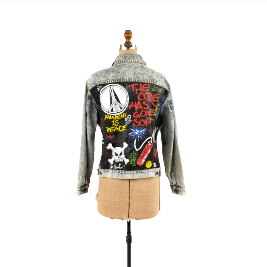 Vintage 80s Stonewash Cotton Denim Hand Painted Punk Anarchy Trucker ...
