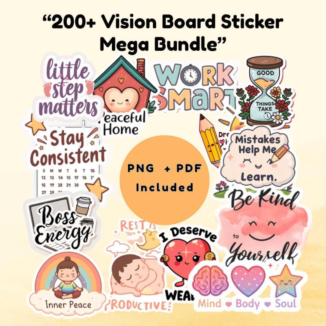 200+ Vision Board Stickers 2026 Mega Bundle" + Collage of Stickers - Etsy