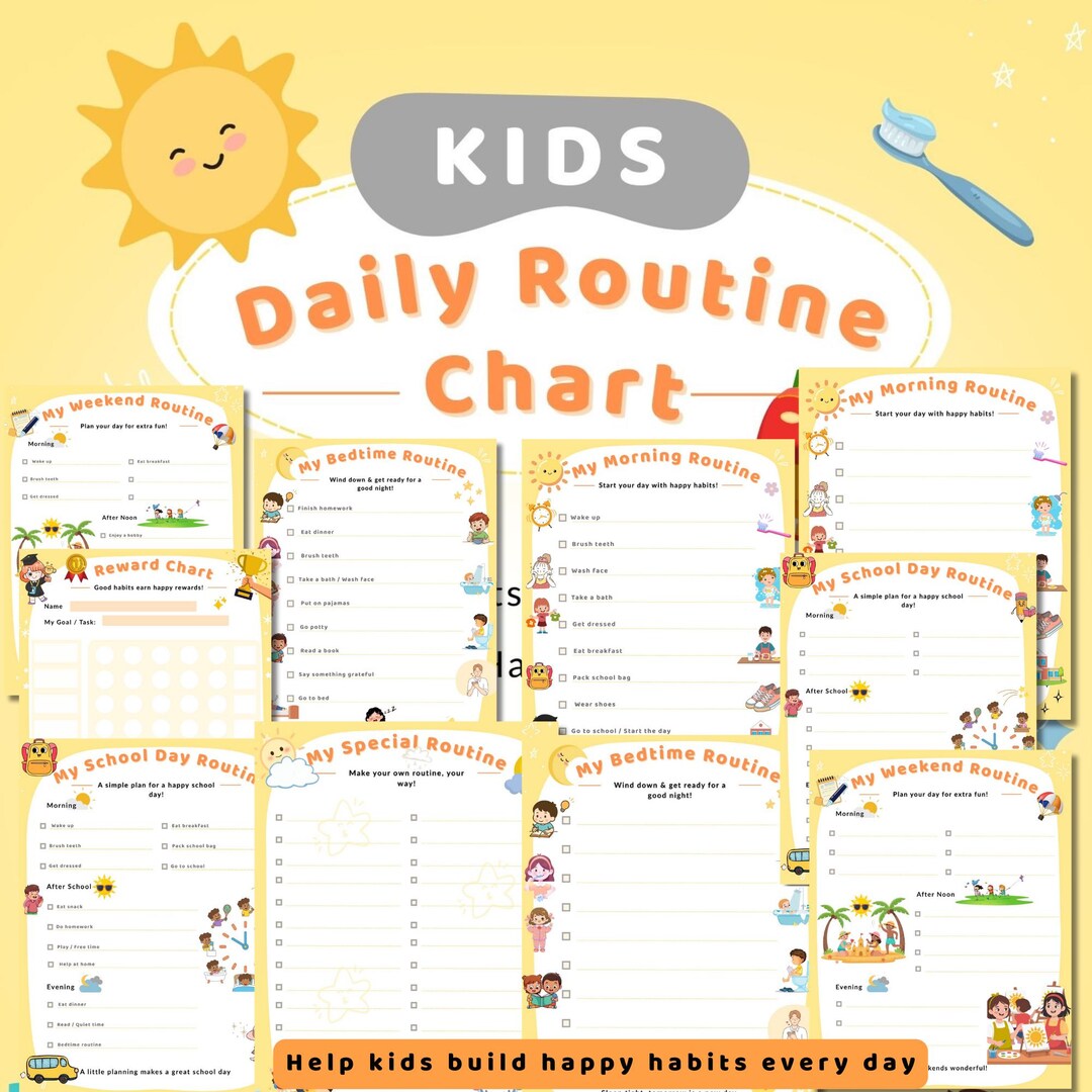 Kids Daily Routine Charts Printable | Morning Bedtime School Weekend ...