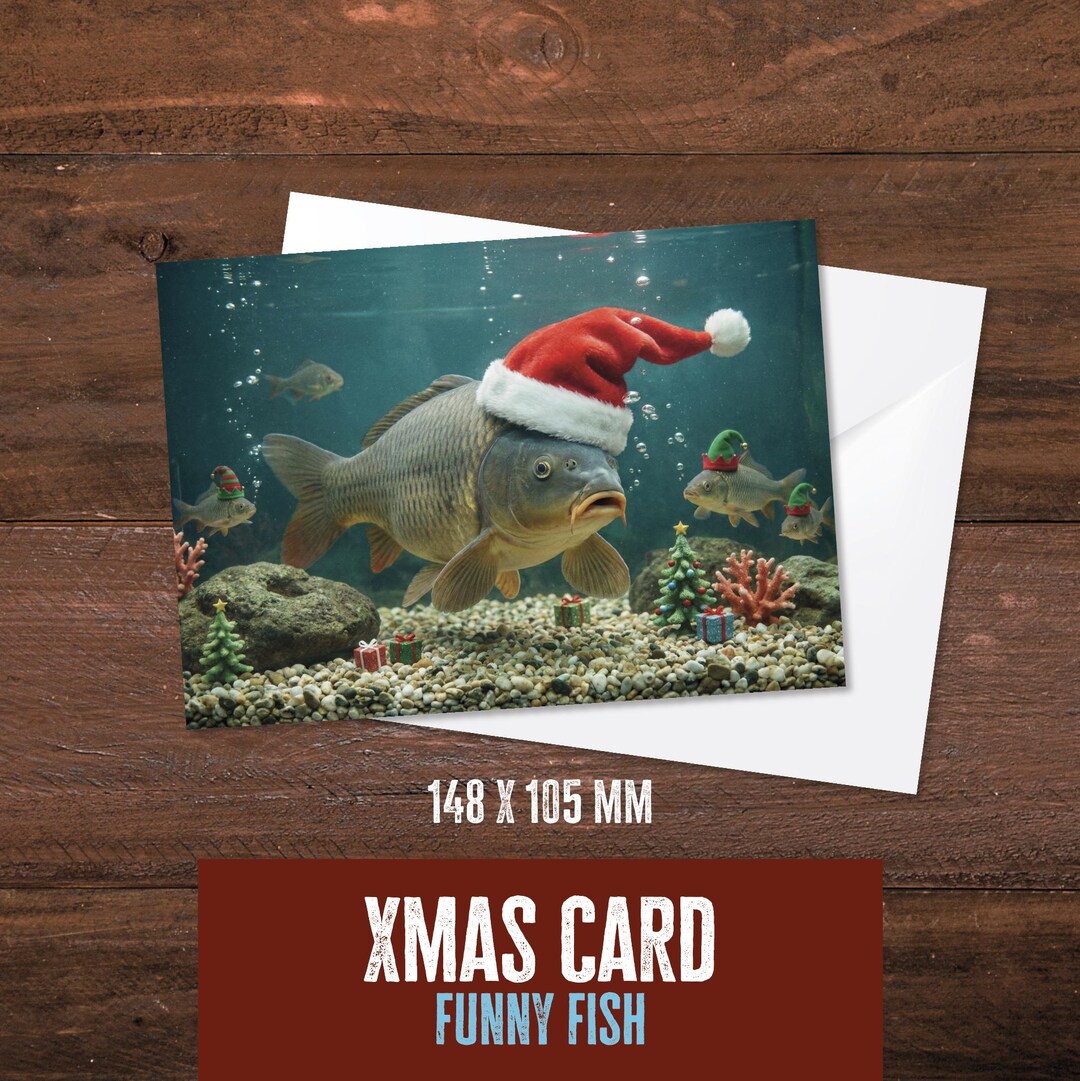 Christmas Card for Fisherman, Card for Dad, Greeting Card, Funny Fish ...