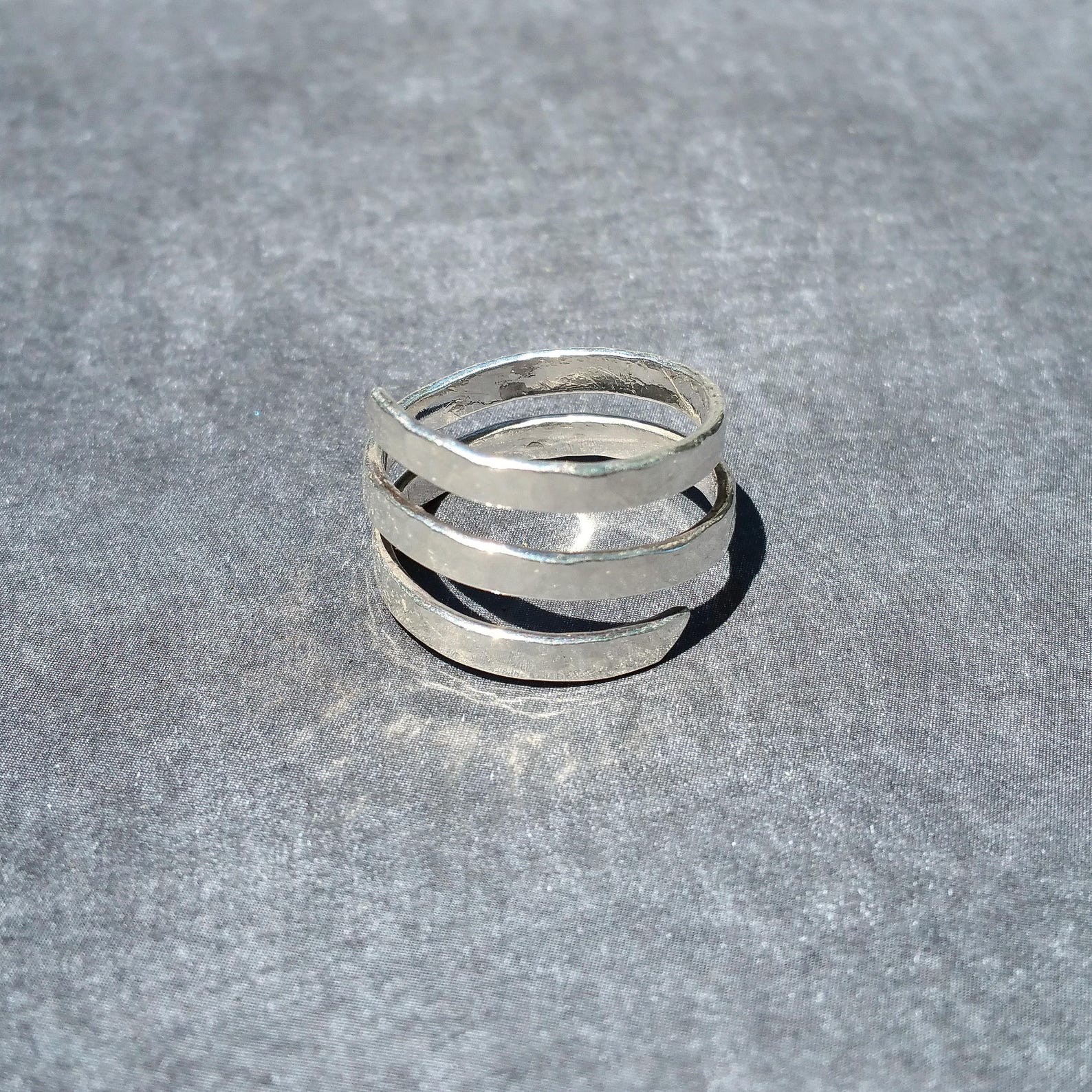 Triple Spiral Ring, 925 Sterling Silver, Hammered Wrap Around Ring ...