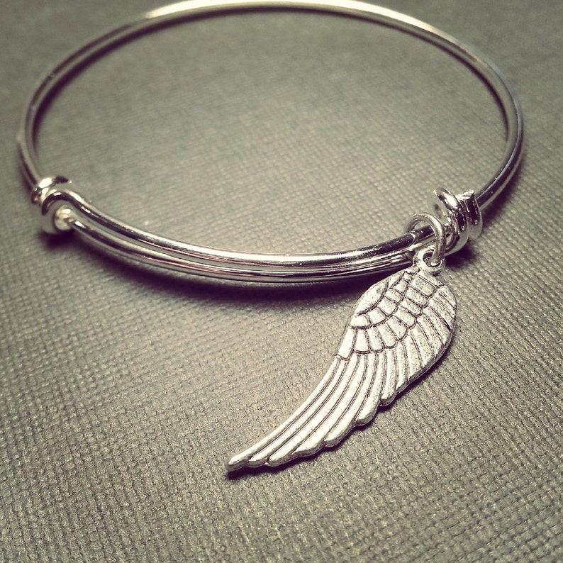 Angel Wing Bracelet Silver Bangle With Wing Charm Angel Wing - Etsy
