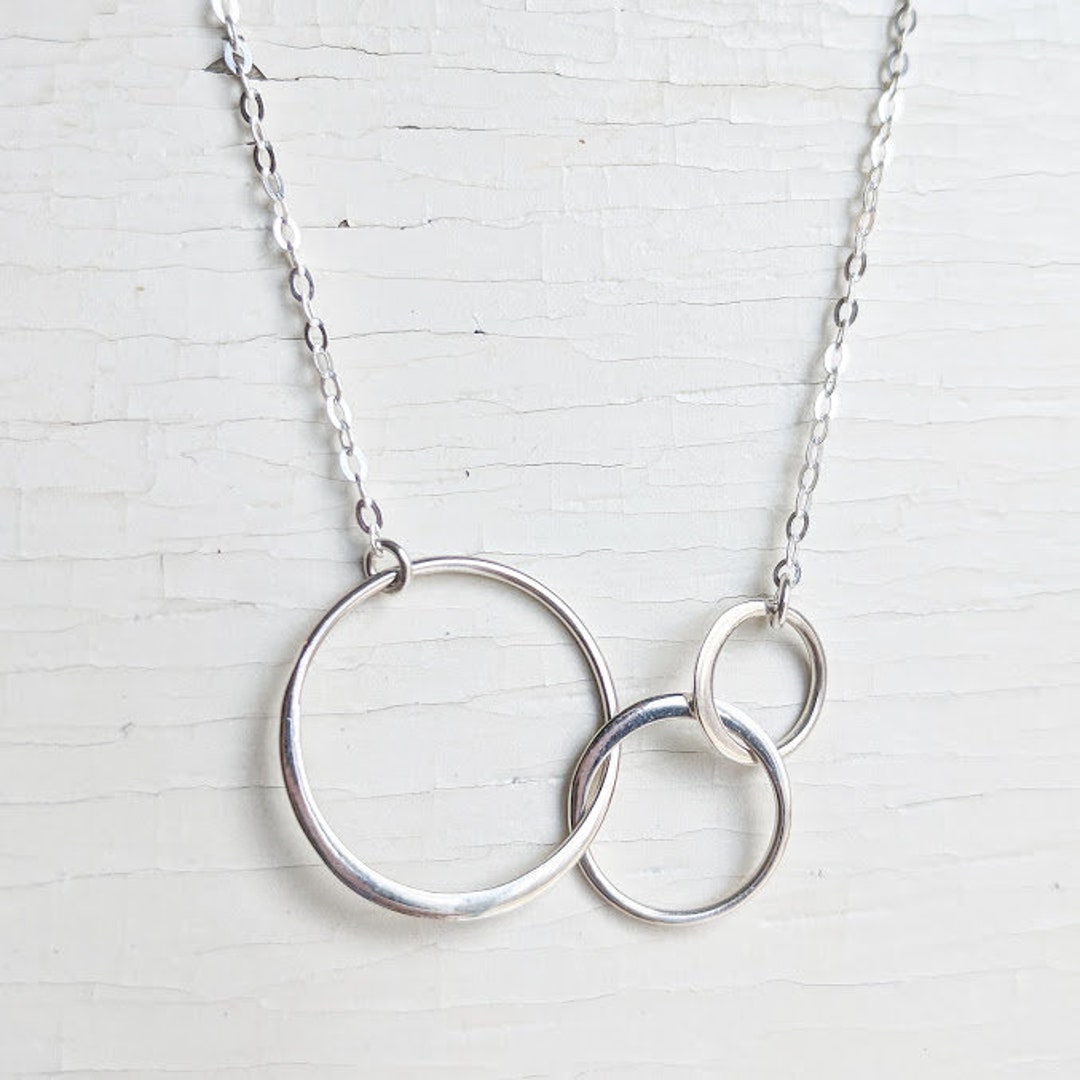 Three Links Necklace - Three Circles Necklace - Sterling Silver or Gold ...