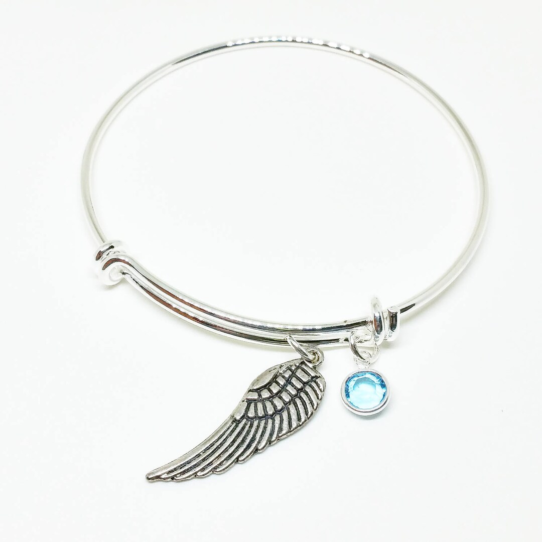 Angel Wing Bracelet, Silver Bangle With Wing Charm, Angel Wing Bracelet ...