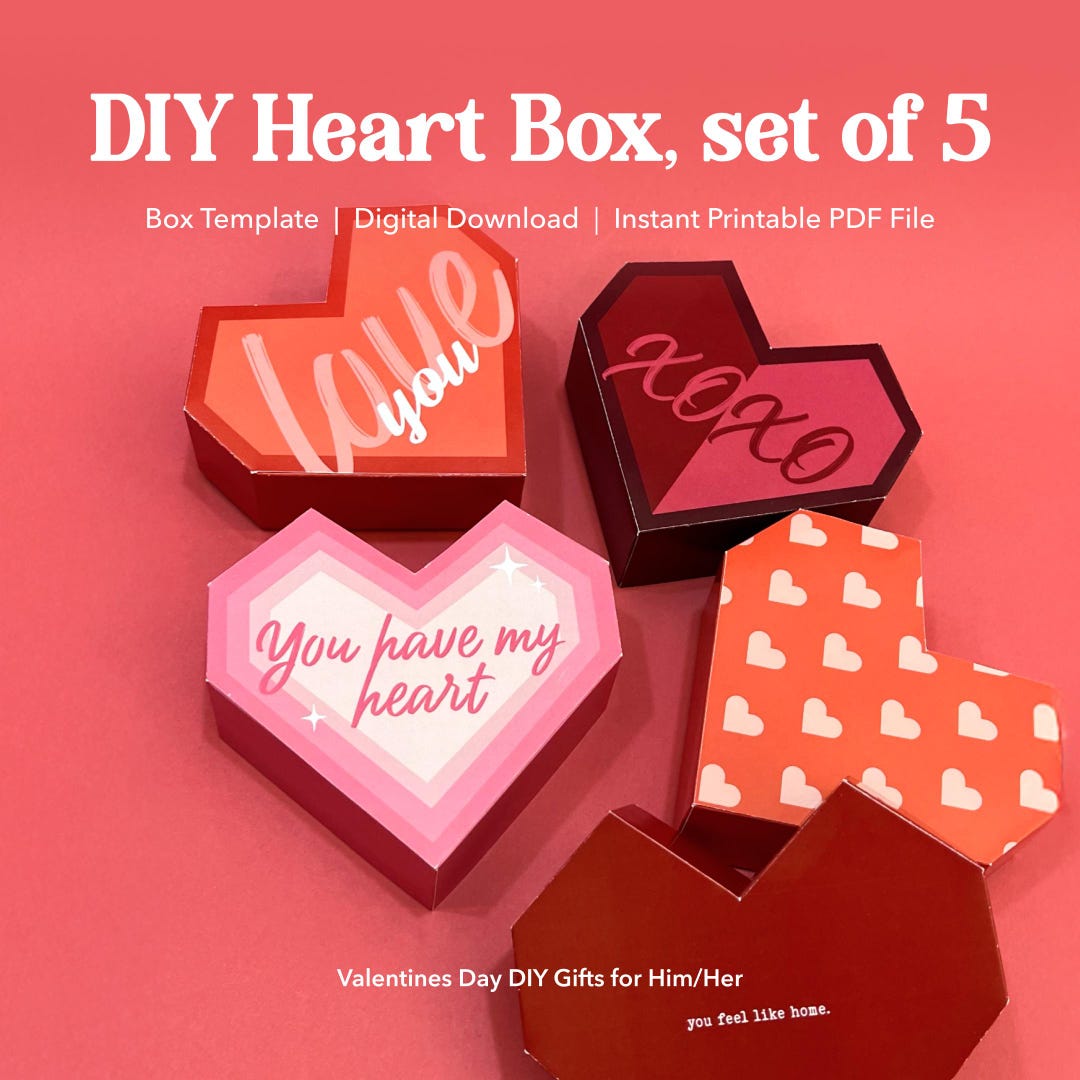 DIY Heart Box Templates – Valentine's Day Gift, Set of 5 (printable PDF ...