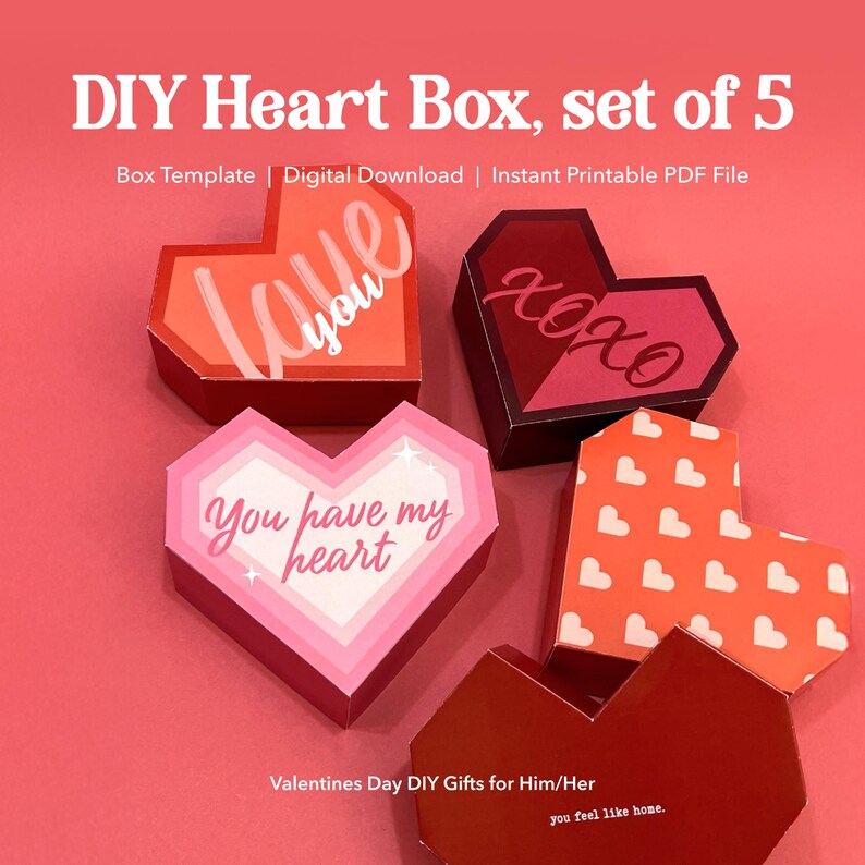 DIY Heart Box Templates – Valentine's Day Gift, Set of 5 (printable PDF ...