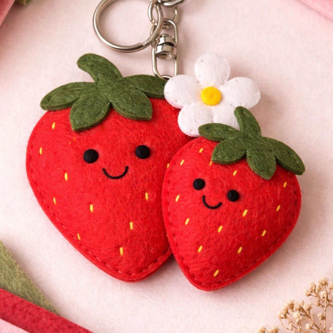 Strawberry Felt Keychain Sewing Pattern | Mother Daughter DIY | PDF SVG ...