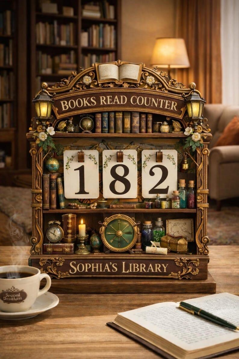 Personalized Books Read Counter | Custom Name Vintage Library Reading ...