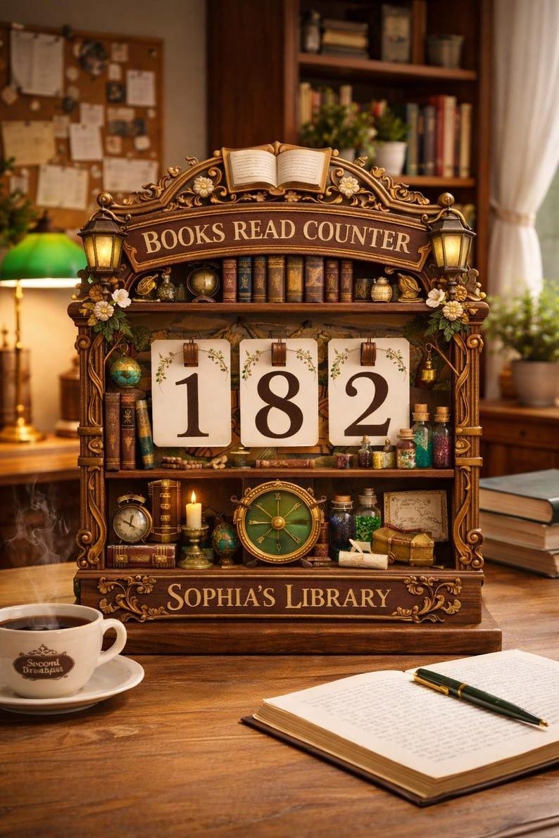 Personalized Books Read Counter | Custom Name Vintage Library Reading ...