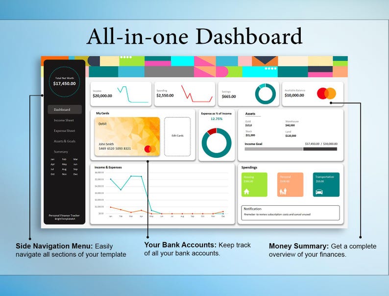 Income & Expense Tracker Excel Smart Budget Spreadsheet for Personal ...