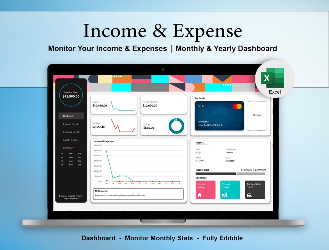 Income & Expense Tracker Excel Planner Template Personal Finance and ...