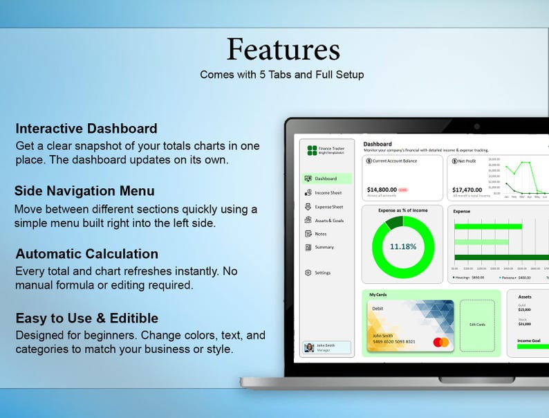 Income & Expense Tracker Excel Simple Budget Spreadsheet for Monthly ...