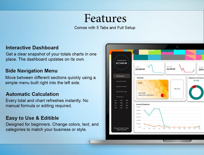 Income & Expense Tracker Excel Smart Budget Spreadsheet for Personal ...