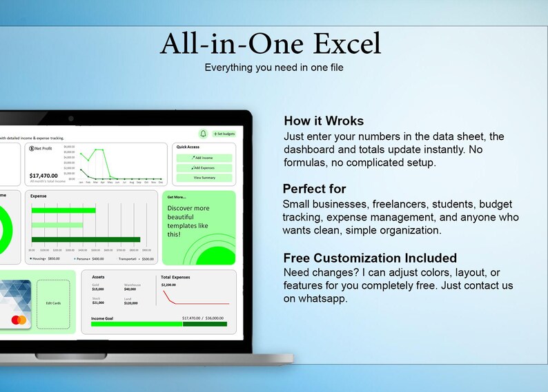 Income & Expense Tracker Excel Simple Budget Spreadsheet for Monthly ...