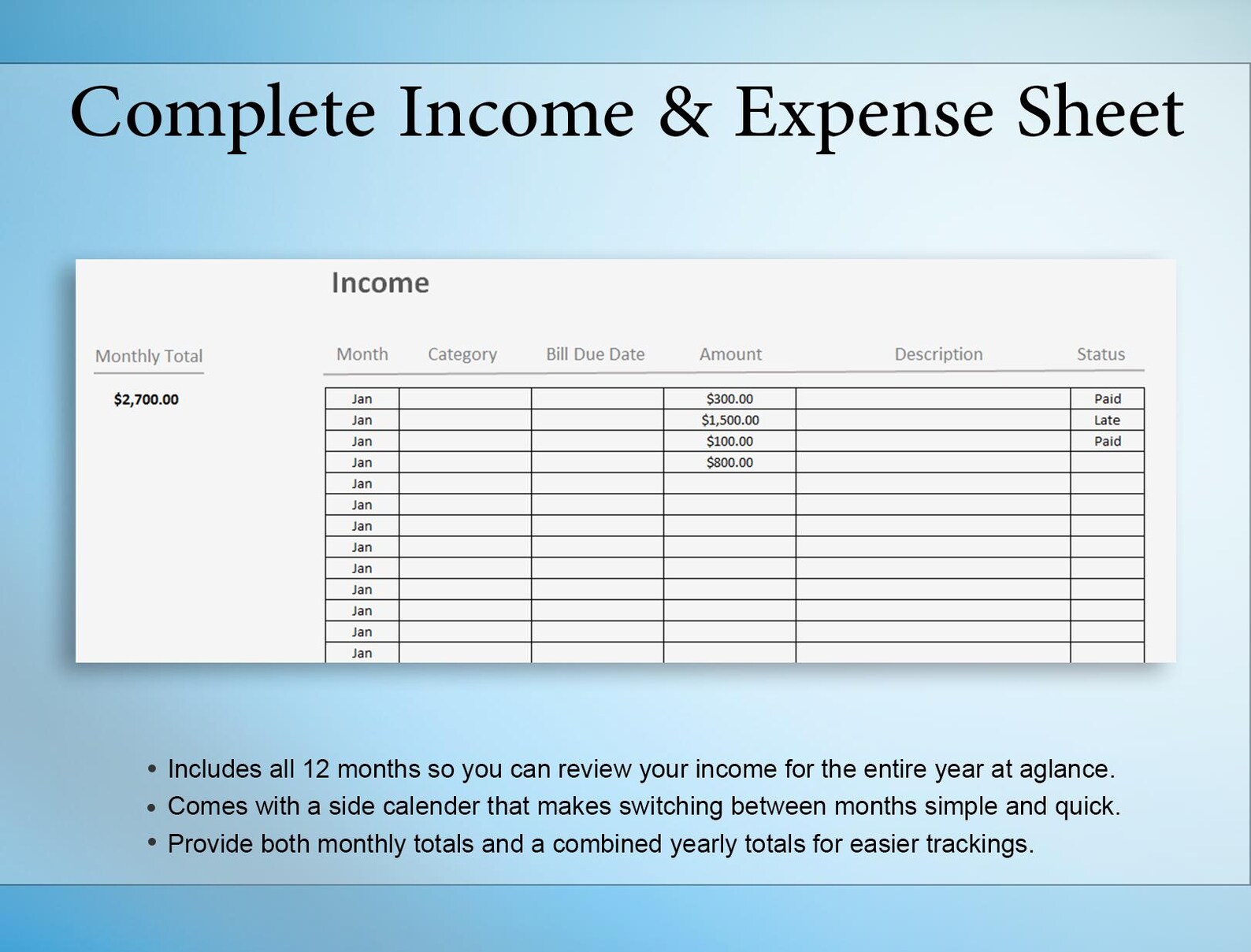 Income & Expense Tracker Excel | Budget Planner Spreadsheet | Personal ...