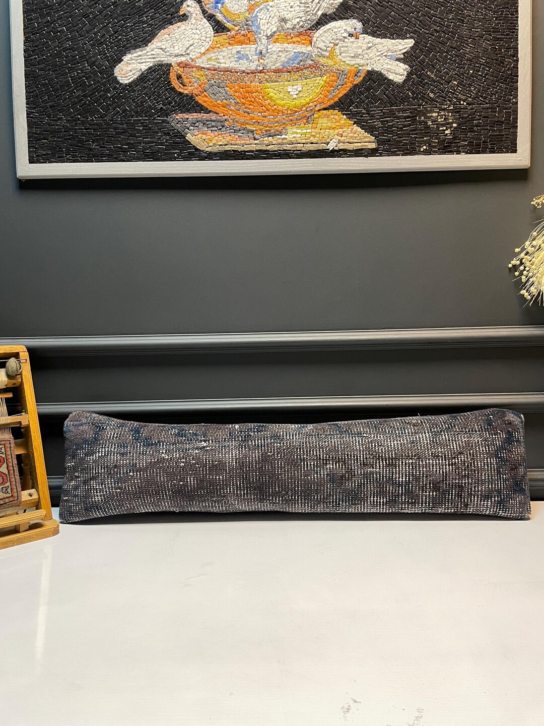 Dark Neutral Long Cushion, Boho Bench Pillow, Rustic Minimal Home Decor ...