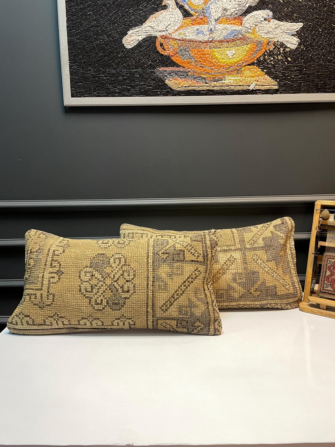 Set of 2 Turkish Kilim Lumbar Pillow Covers | Anatolian Rug Cushions - Etsy