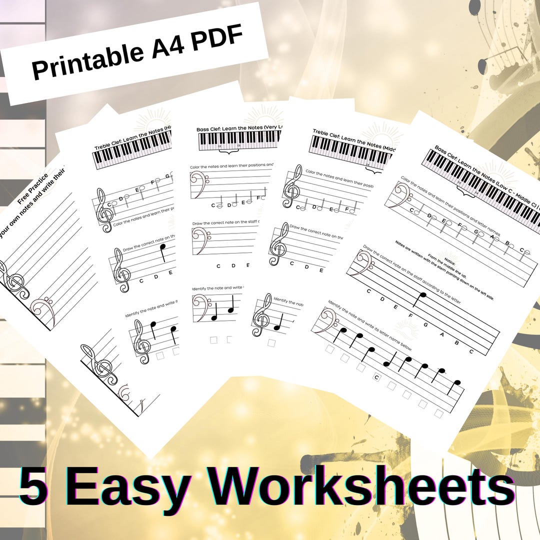 Piano Note Reading Practice | Treble & Bass Clef Worksheets | Grand ...