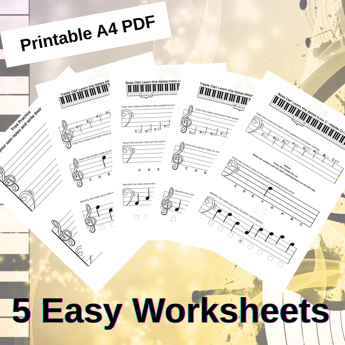Piano Note Reading Practice | Treble & Bass Clef Worksheets | Grand ...