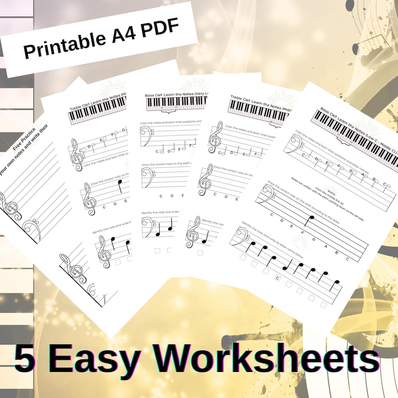 Piano Note Reading Practice | Treble & Bass Clef Worksheets | Grand ...
