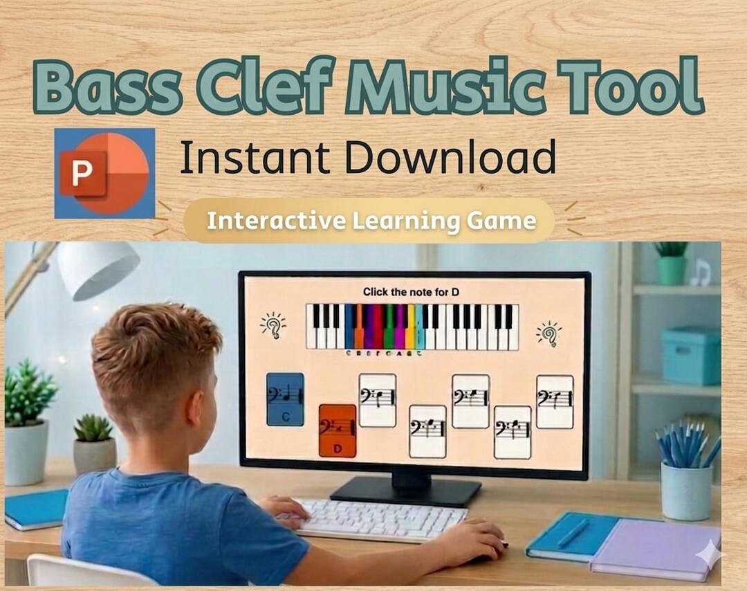 Bass Clef Interactive Piano Game: Notes Reading Powerpoint Music ...