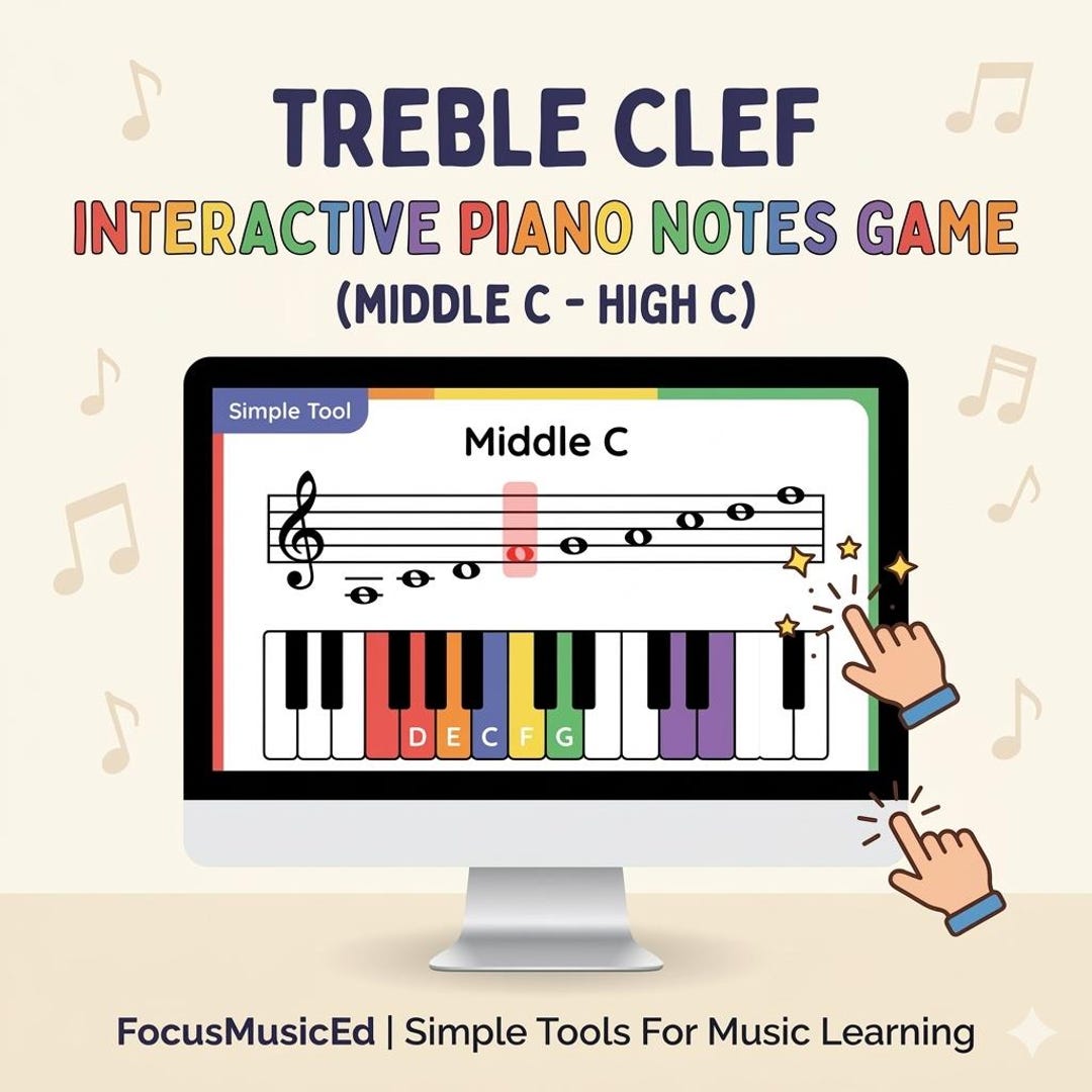 Interactive Piano Notes Game: Treble Clef Music Tool (digital Download ...