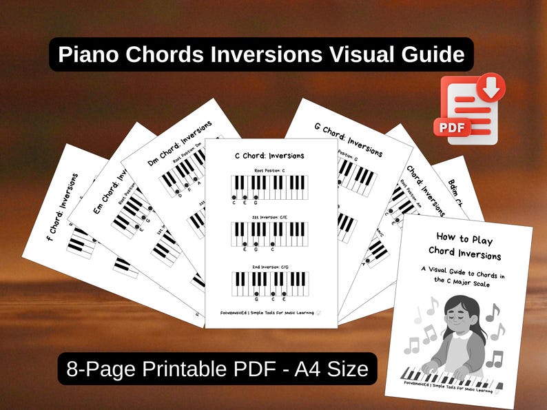 Piano Chord Inversions Guide | Visual Music Theory Worksheets ...