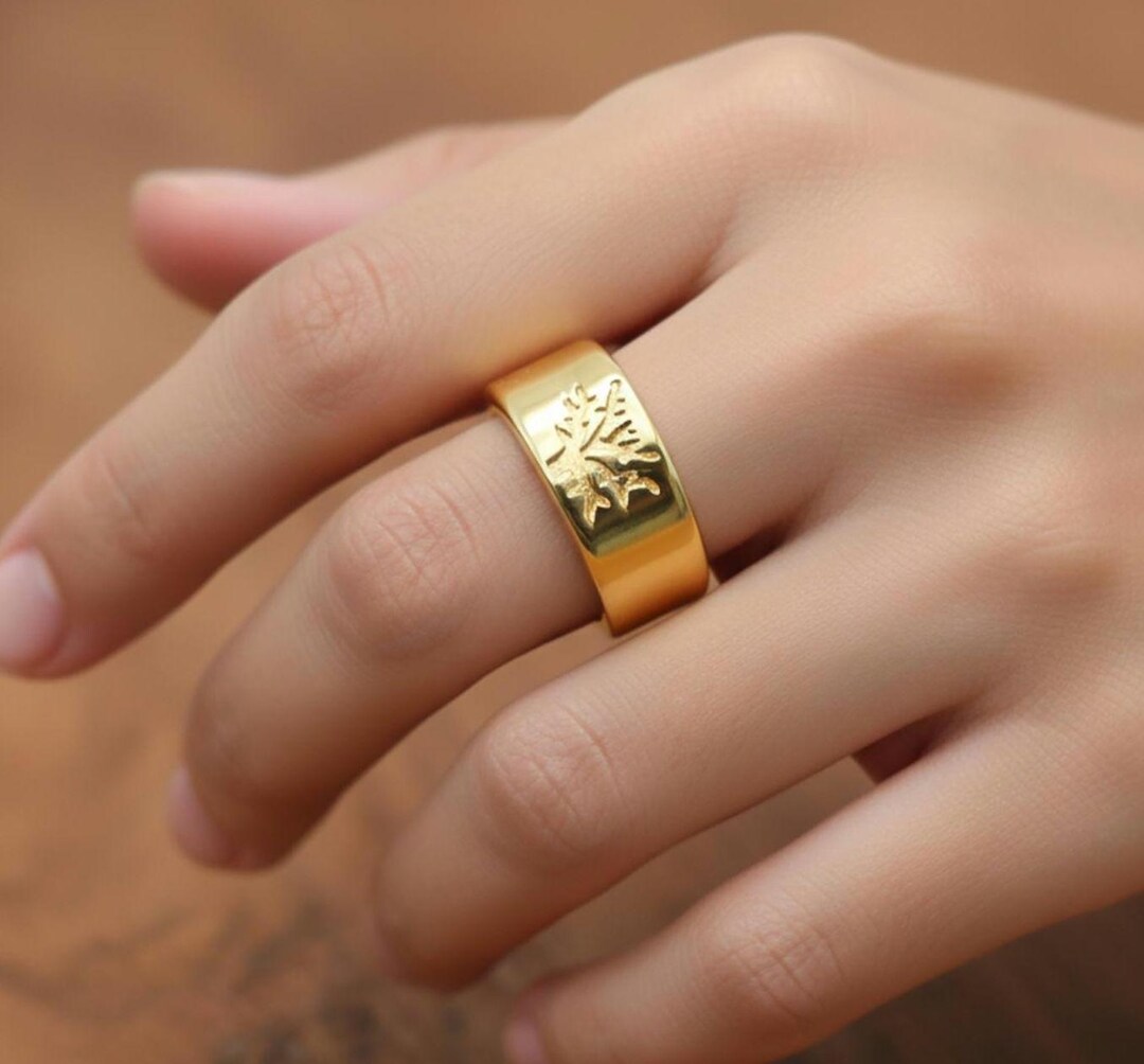 Gold Plated Tree of Life Signet Ring, Handmade Gold Ring for Women - Etsy