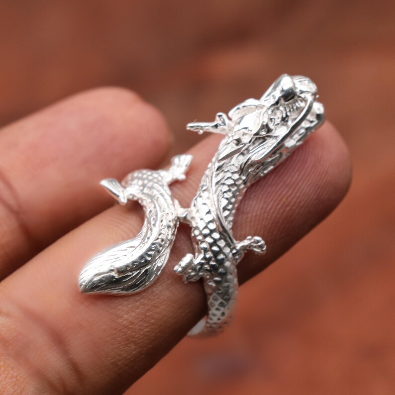 Sterling Silver Dragon Ring, Adjustable Boho Animal Jewelry - Etsy