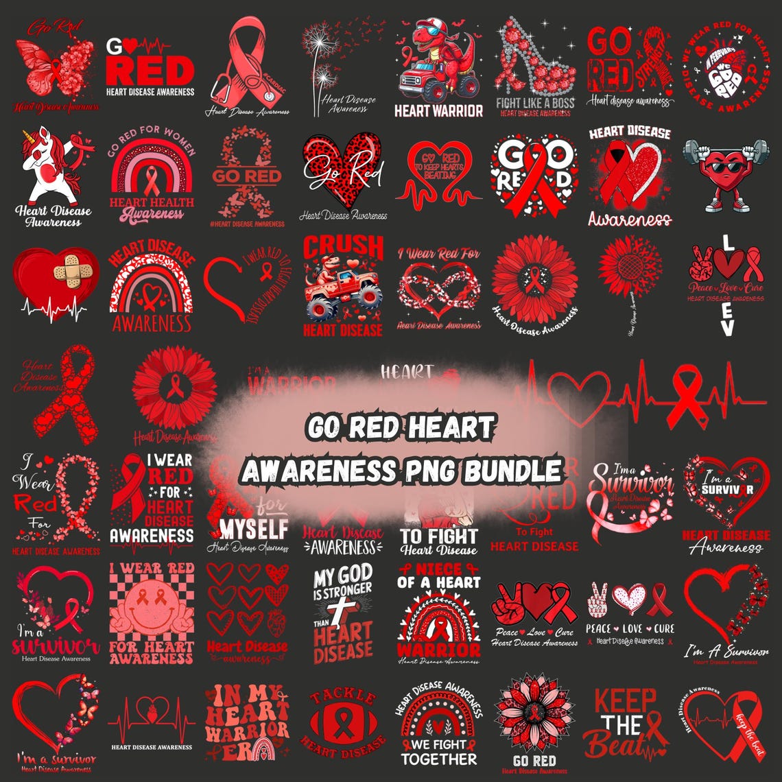 50+ Go Red Heart Awareness PNG – Heart Health Support Quote Design for ...