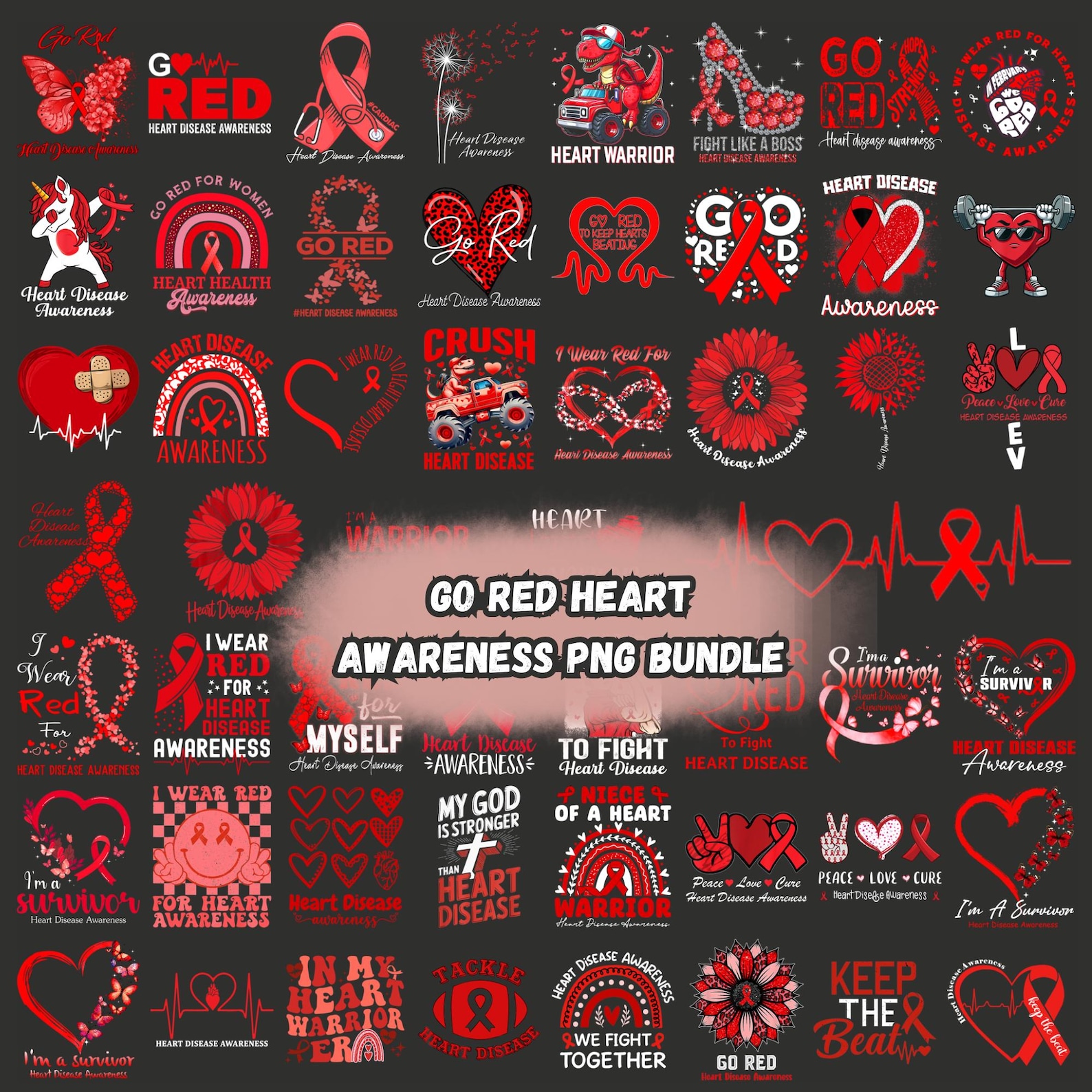 50+ Go Red Heart Awareness PNG – Heart Health Support Quote Design for ...