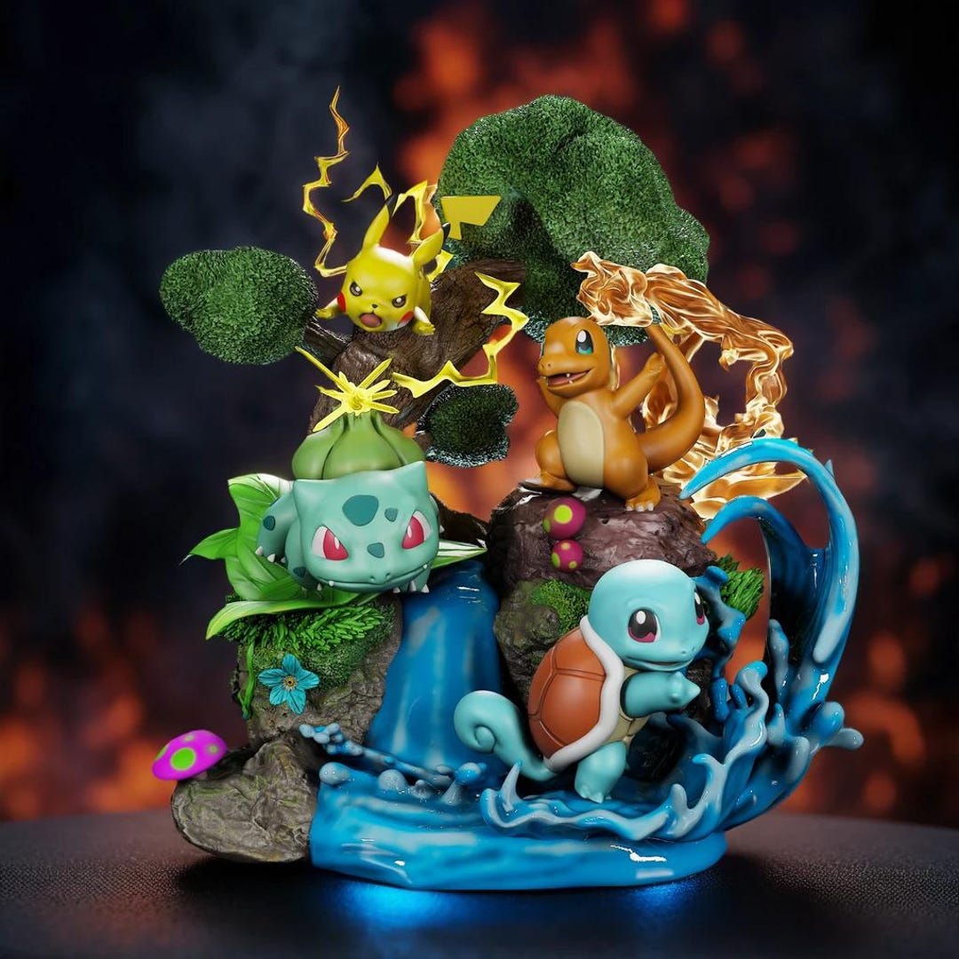 Diorama Pokémon – Pikachu, Bulbasaur, Charizard y Squirtle / Diorama ...