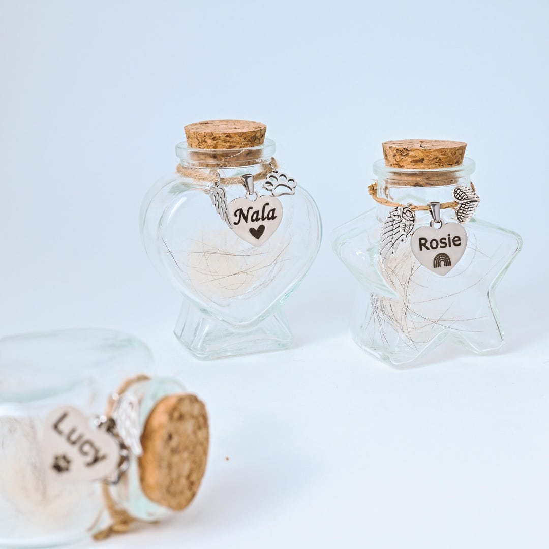 Custom Pet Fur Keepsake Jar With Name, Heart/star Memorial Jar ...