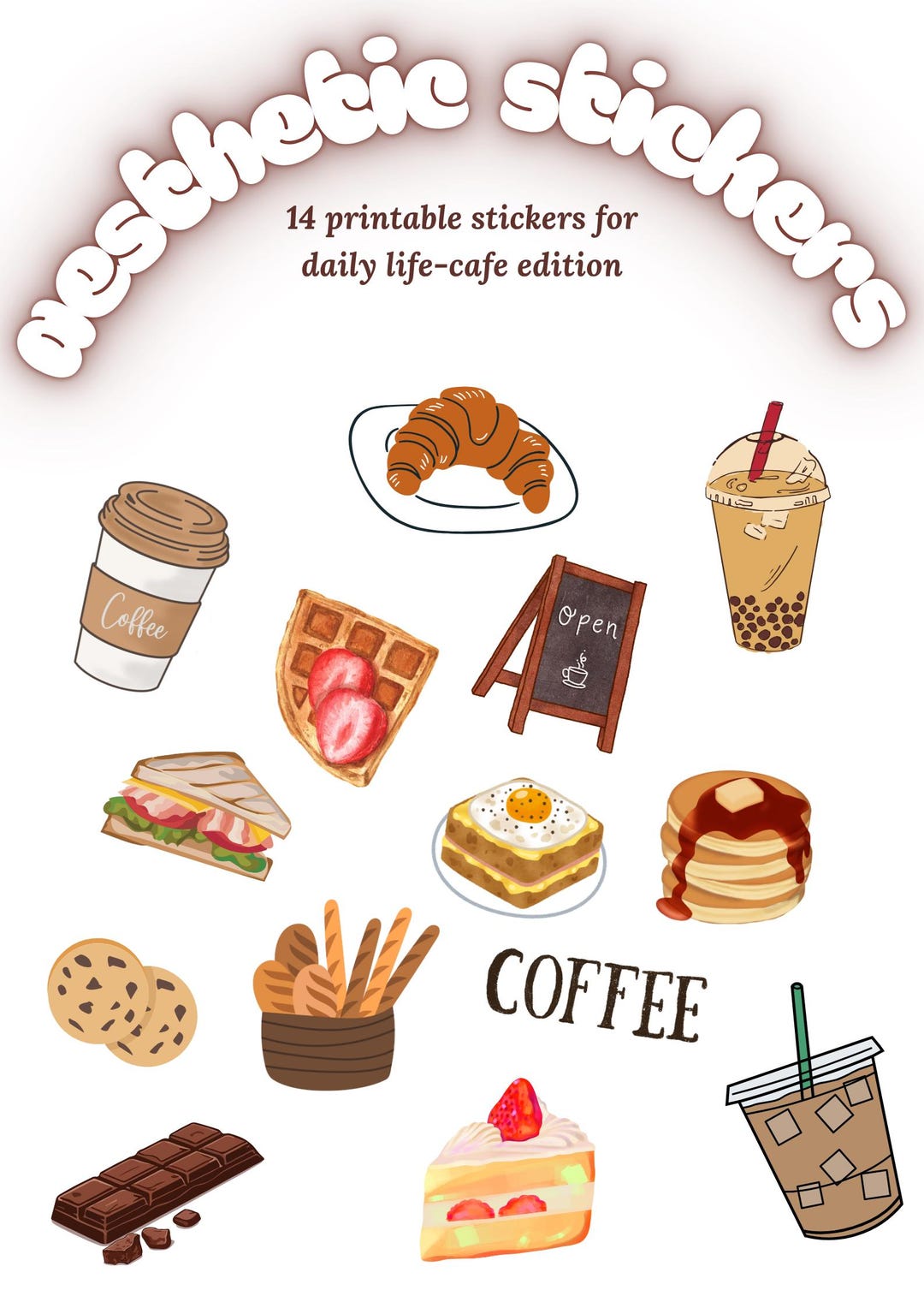 A Cafe Themed Printable Sheet of Stickers or Magnets - Etsy