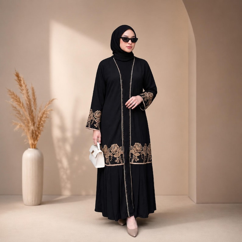 Black Turkish Abaya Dress Embroidered Modest Islamic Gown - Etsy New ...