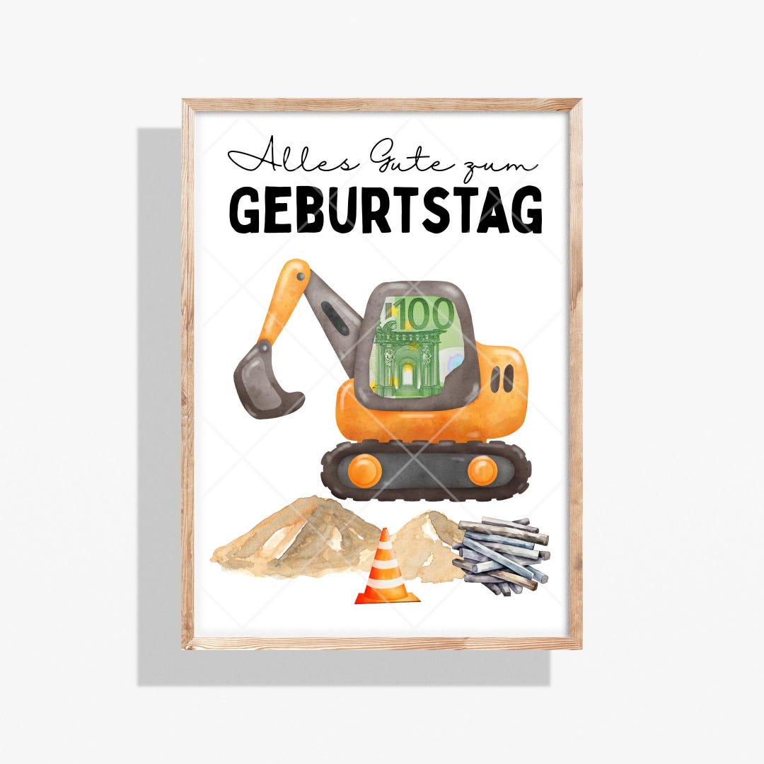 Excavator-themed Birthday Money Gift – Download Money Gift for Children ...