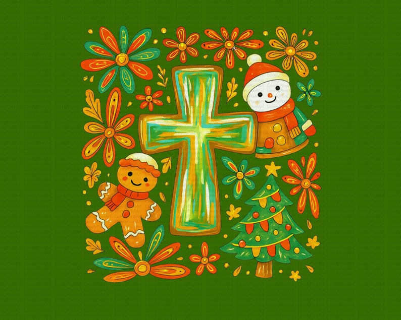Gingerbread Cross Christmas Tree PNG | Christian Holiday Art (digital ...