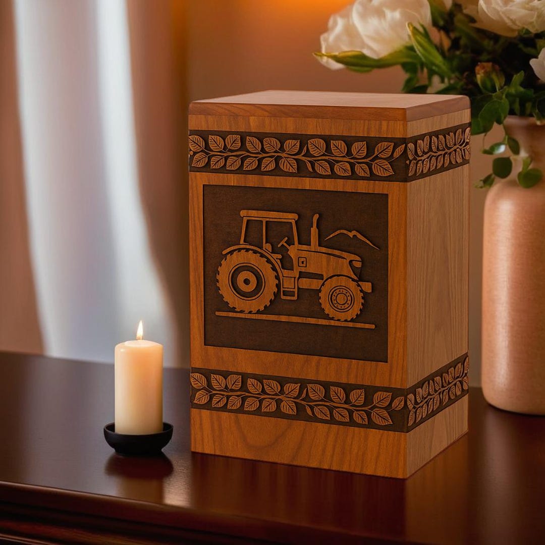 Tractor Engraved Urn for Human Ashes, Wooden Cremation Urn, Farmer ...