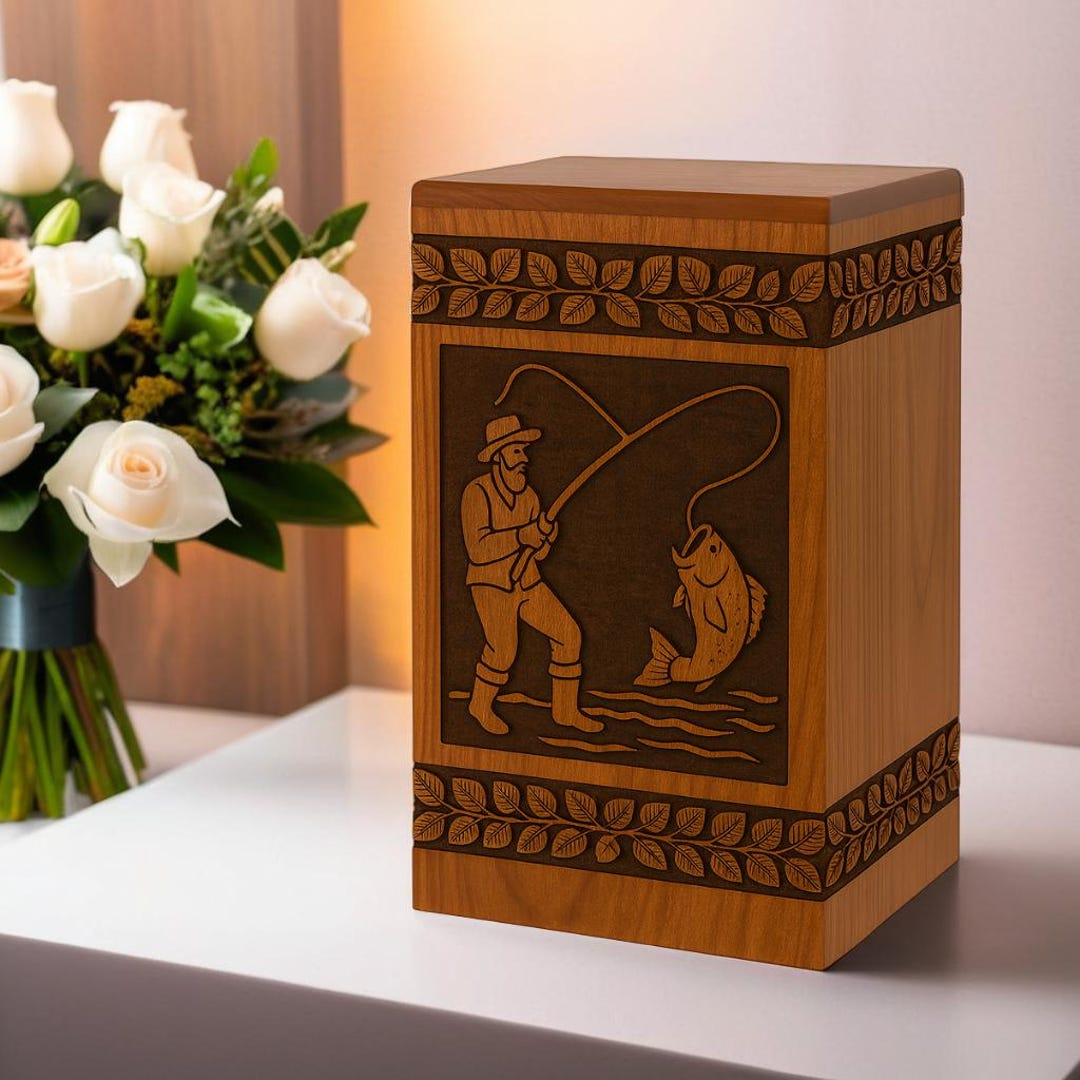 Fishing Engraved Urn for Human Ashes, Fisherman Casting Cremation Urn ...