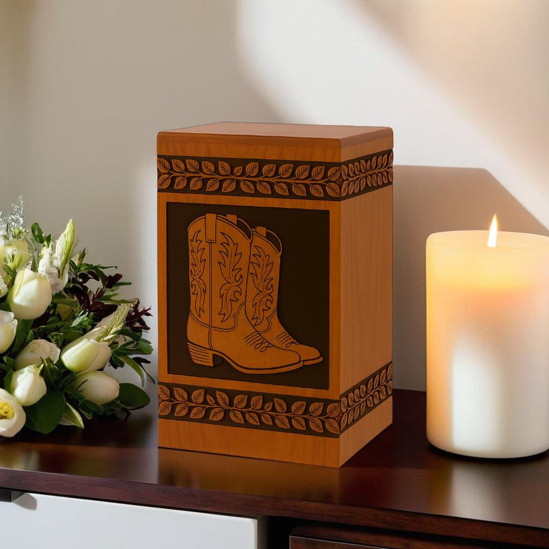 Handcrafted Wooden Urn for Human Ashes Pet Cremation Urn Cowboy Boots ...